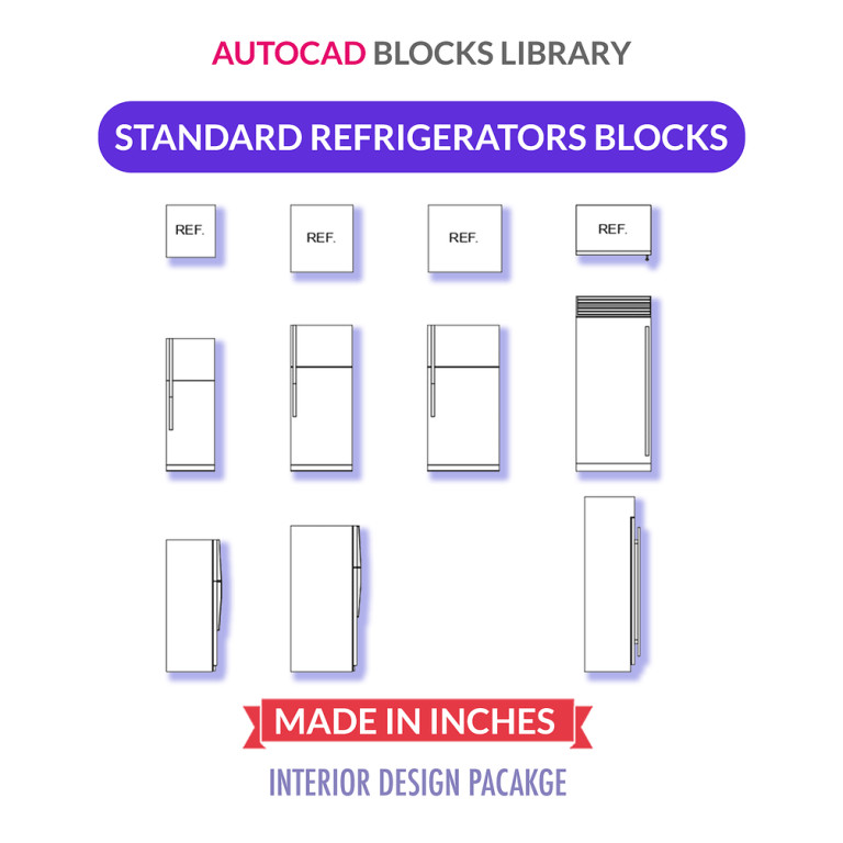 Autocad Standard Refrigerator Blocks | Plan / Front / Side Views - Jay ...