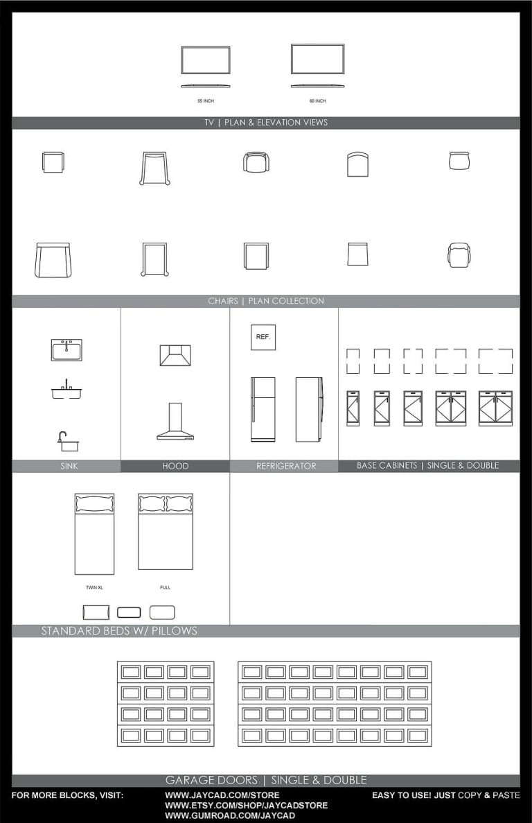 Free Autocad Blocks Collection - Imperial Units - Jay Cad Store